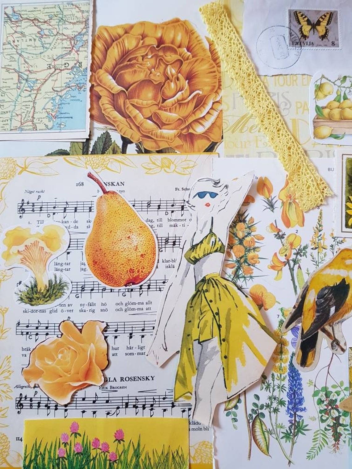 Ephemera Paper Pack Yellow Color Theme for Paper Crafting, Junk ...