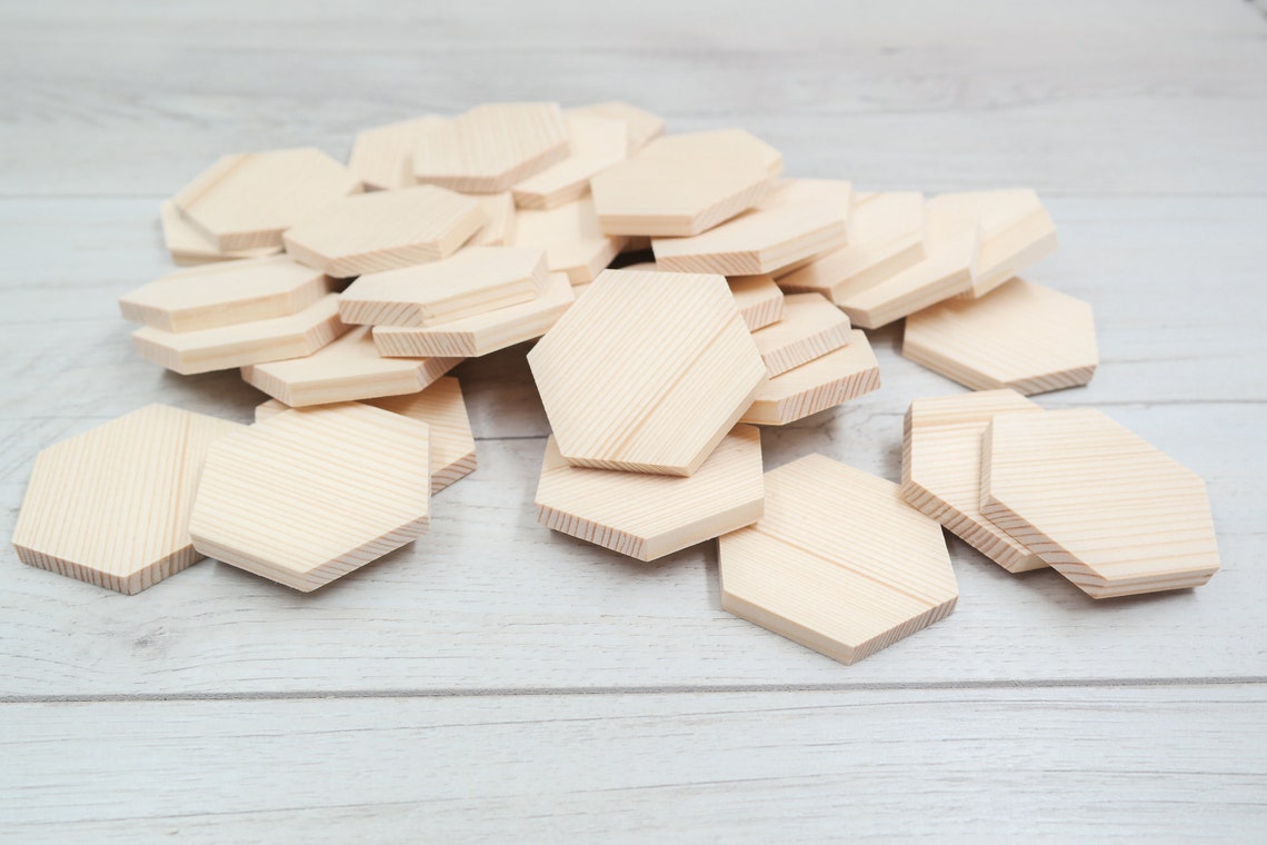 Wood Hexagons, Unfinished Wood Tiles, Solid Wood Boardgame Tokens ...