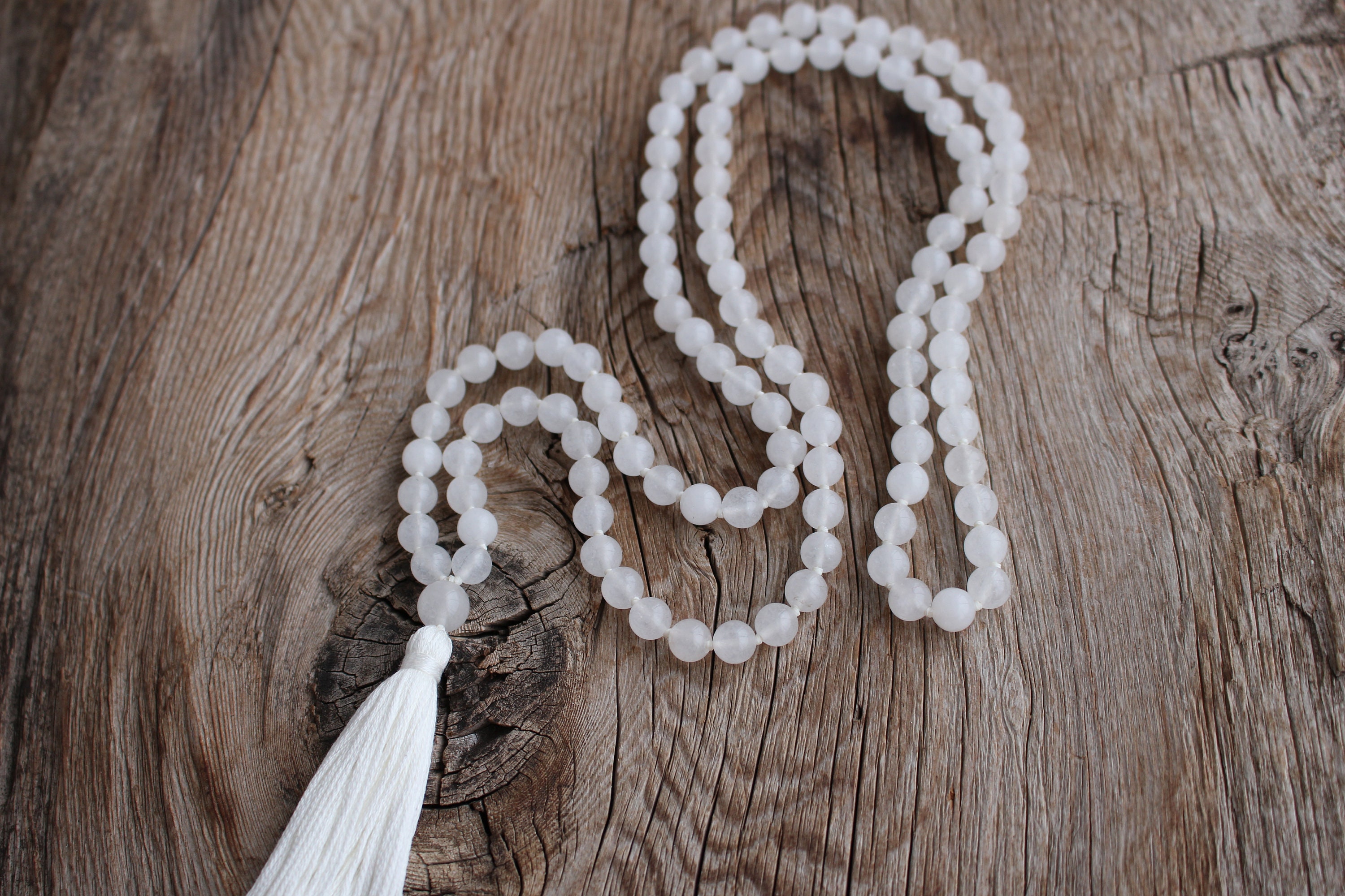 All White Mala 108 Bead Snow Quartz Mala Tassel Necklace - Etsy