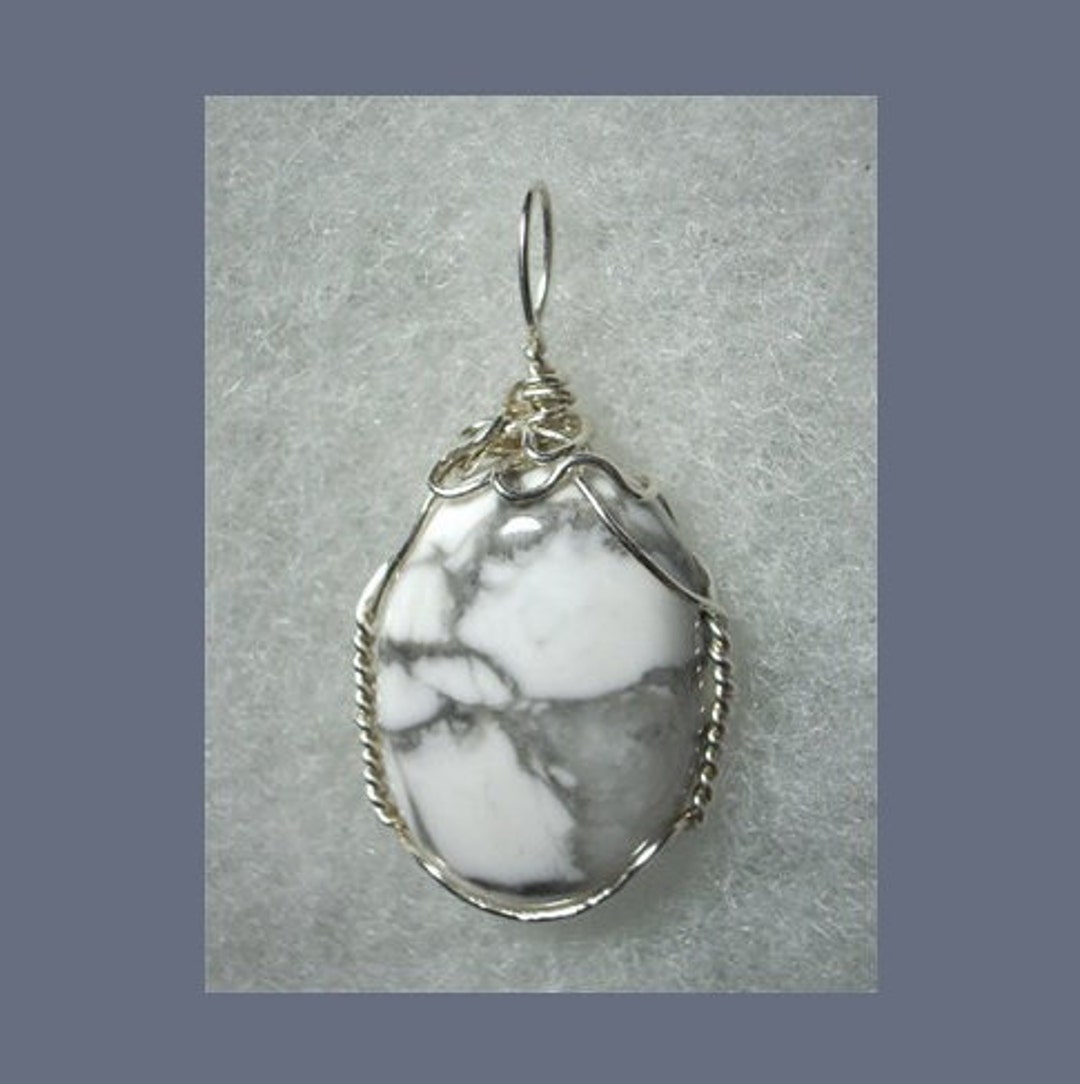 Howlite Cabochon Pendant Sterling Silver Wire Wrapped Cabochon Jewelry ...