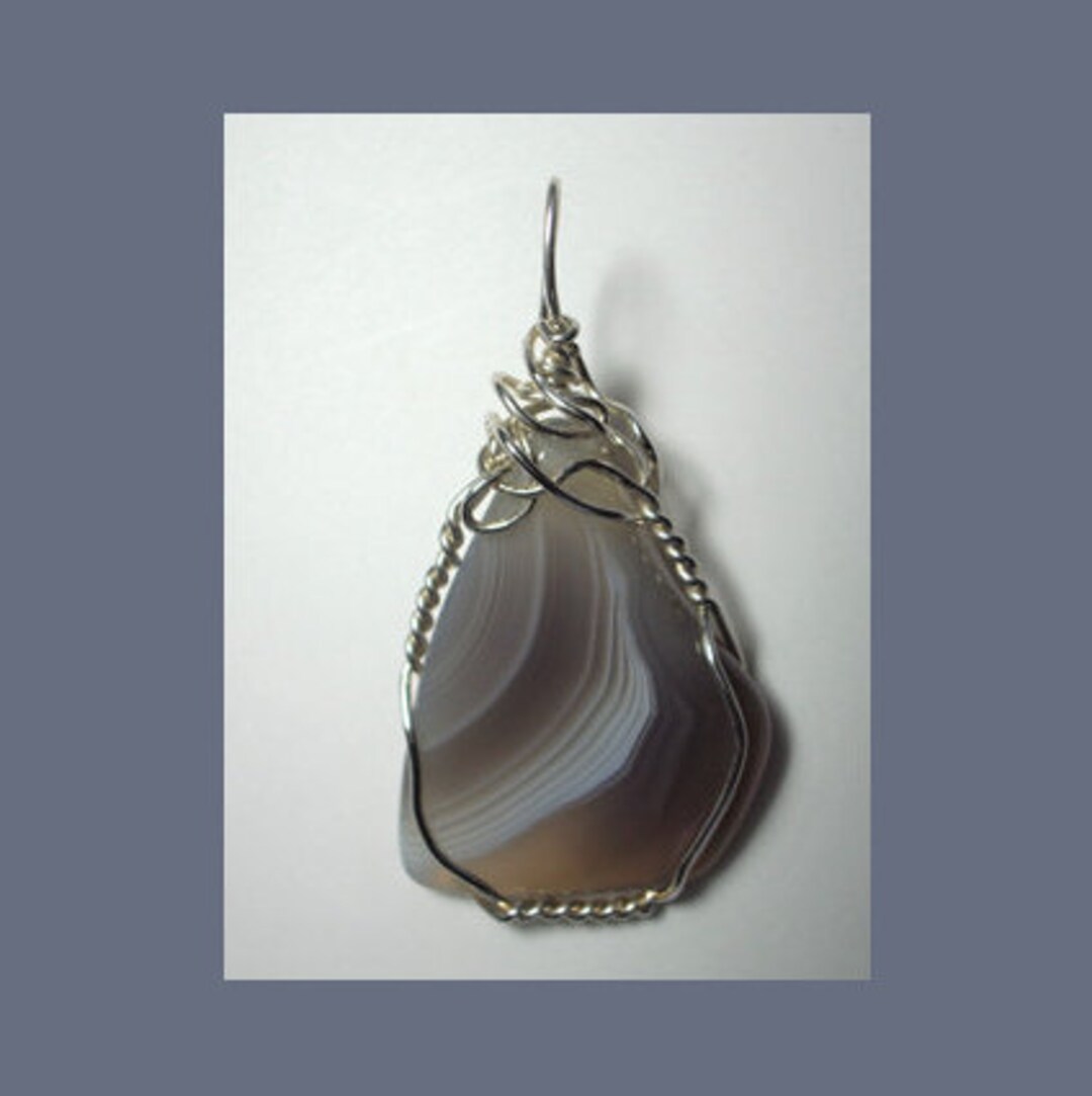 Botswana Agate Pendant, Sterling Silver Wire Wrapped Agate Jewelry ...