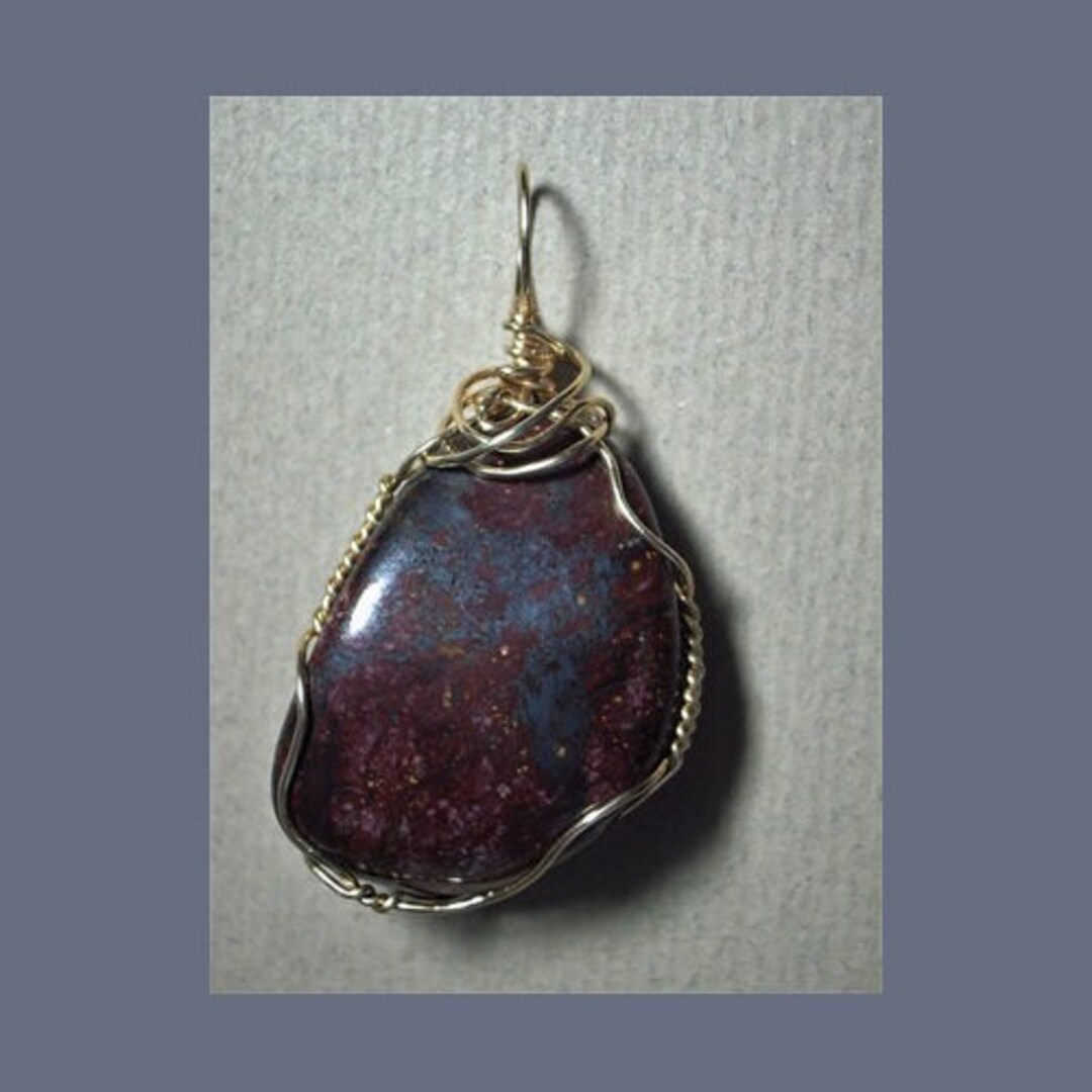 Hematite Streaked Maroon Jasper Pendant, Gold Filled Wire Wrapped ...