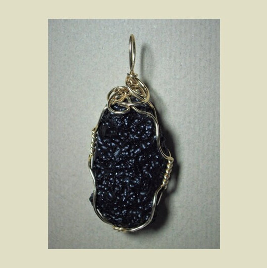 Tektite Pendant, Gold Filled Wire Wrapped Meteoritic Jewelry, Unusual ...