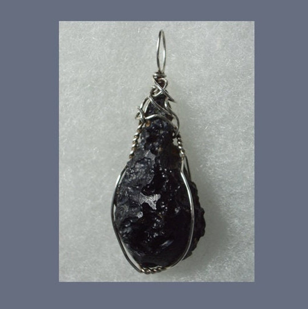Tektite Pendant: Sterling Silver Wire Wrapped Meteoritic Glass Jewelry ...