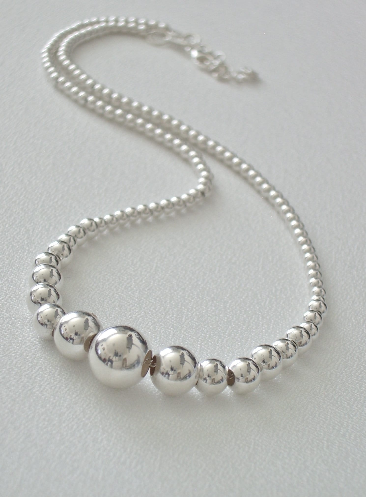 Sterling Silver Graduated Bead Necklace, Vintage Silver Bead Necklace ...