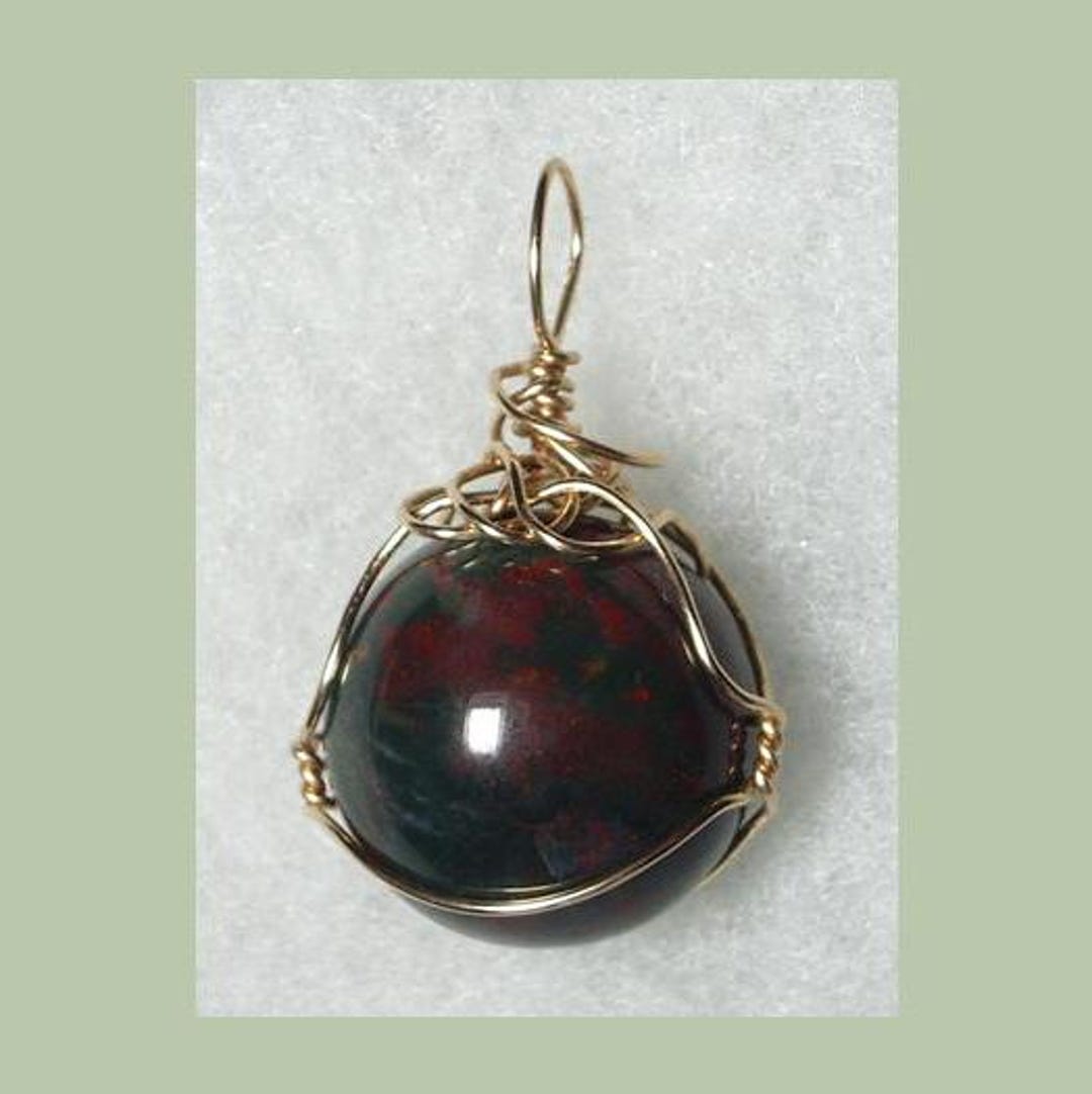 Bloodstone Ball, Sphere or Marble Pendant-gold Filled Wire Wrapped ...
