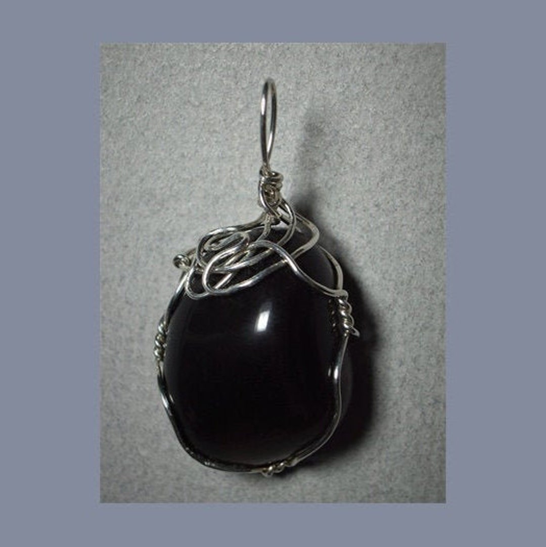 Apache Tear Pendant, Sterling Silver Wire Wrapped Stone Jewelry ...