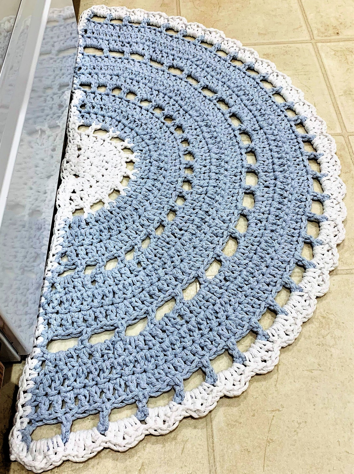 41 X 20 Inches White or White and Light Blue Beautiful Crocheted Half ...