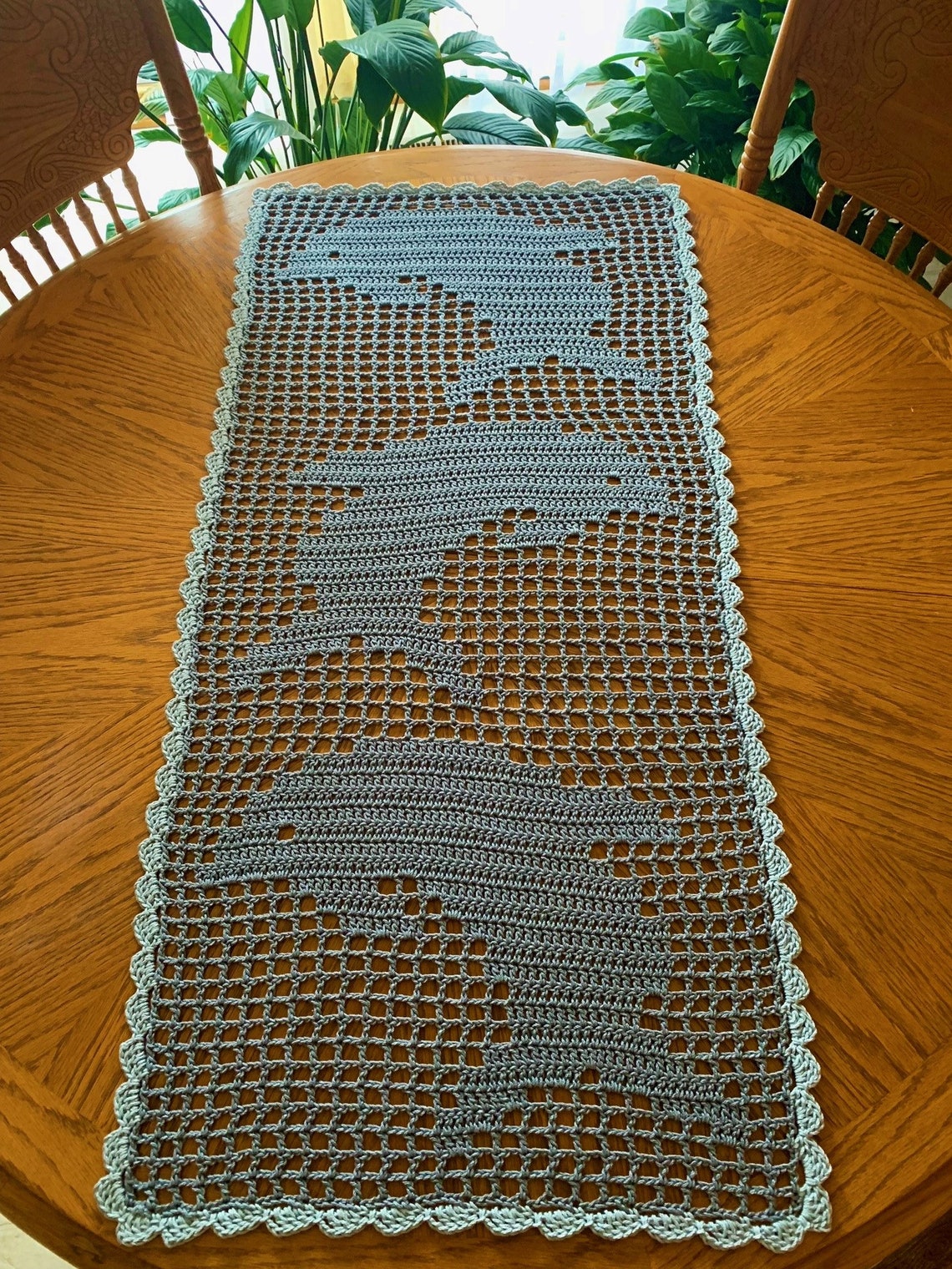 Dolphin Crochet Table Runner Filet Crochet Table Runner Gray - Etsy