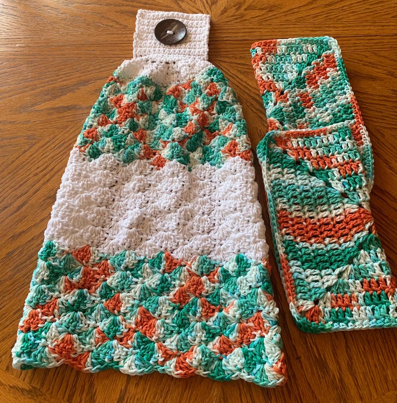 Crochet Hanging Dish Towel With Button and Dishcloth Set, Hanging Dish ...