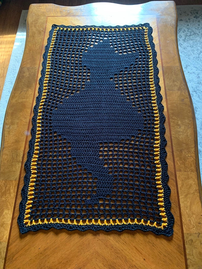 Crocheted Black Cat Halloween Table Runner: Handmade Cotton Decor ...