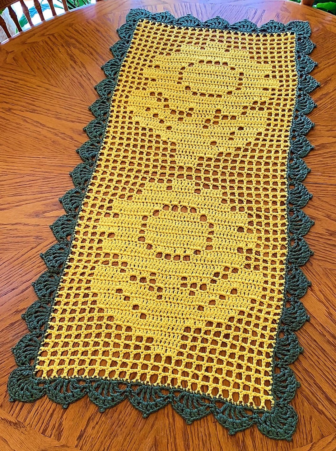 Filet Crocheted Table Runner, Sunflower Table Runner, Table Décor ...