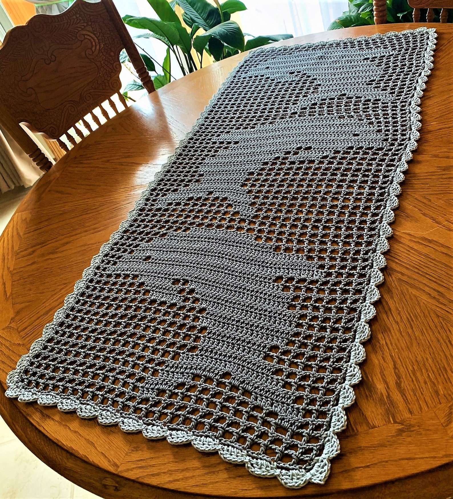 Dolphin Crochet Table Runner Filet Crochet Table Runner Gray - Etsy