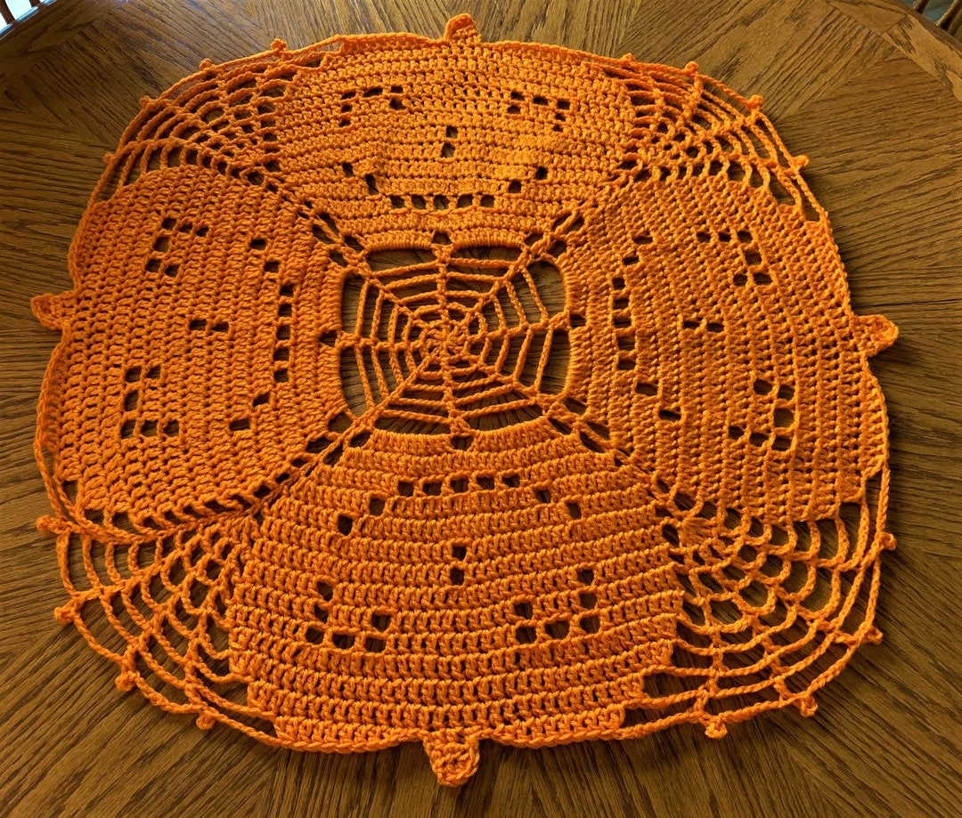 Large Crochet Halloween Doily: Pumpkin Spiderweb Decor (28 Inch) - Etsy