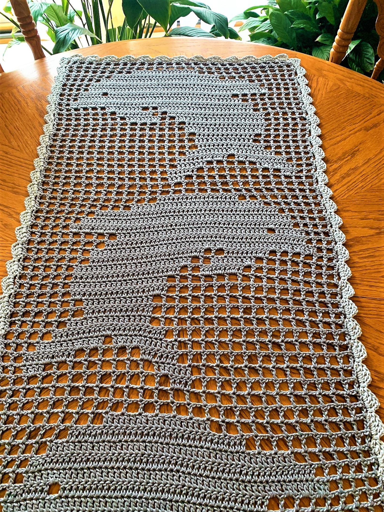 Dolphin Crochet Table Runner Filet Crochet Table Runner Gray - Etsy