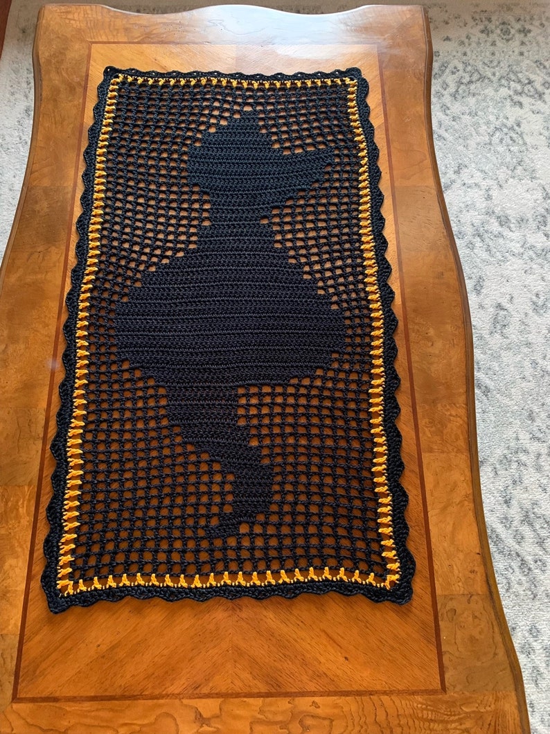 Crocheted Black Cat Halloween Table Runner: Handmade Cotton Decor ...