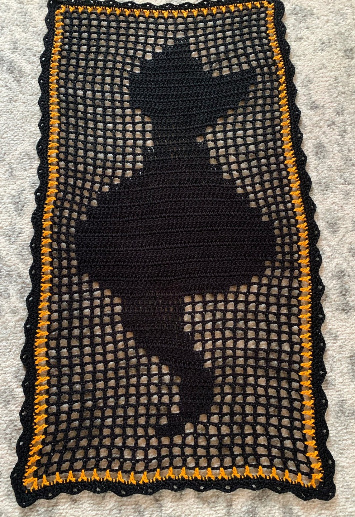 Crocheted Black Cat Halloween Table Runner: Handmade Cotton Decor ...