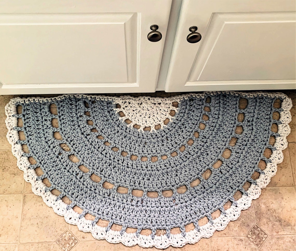 41 X 20 Inches White or White and Light Blue Beautiful Crocheted Half ...