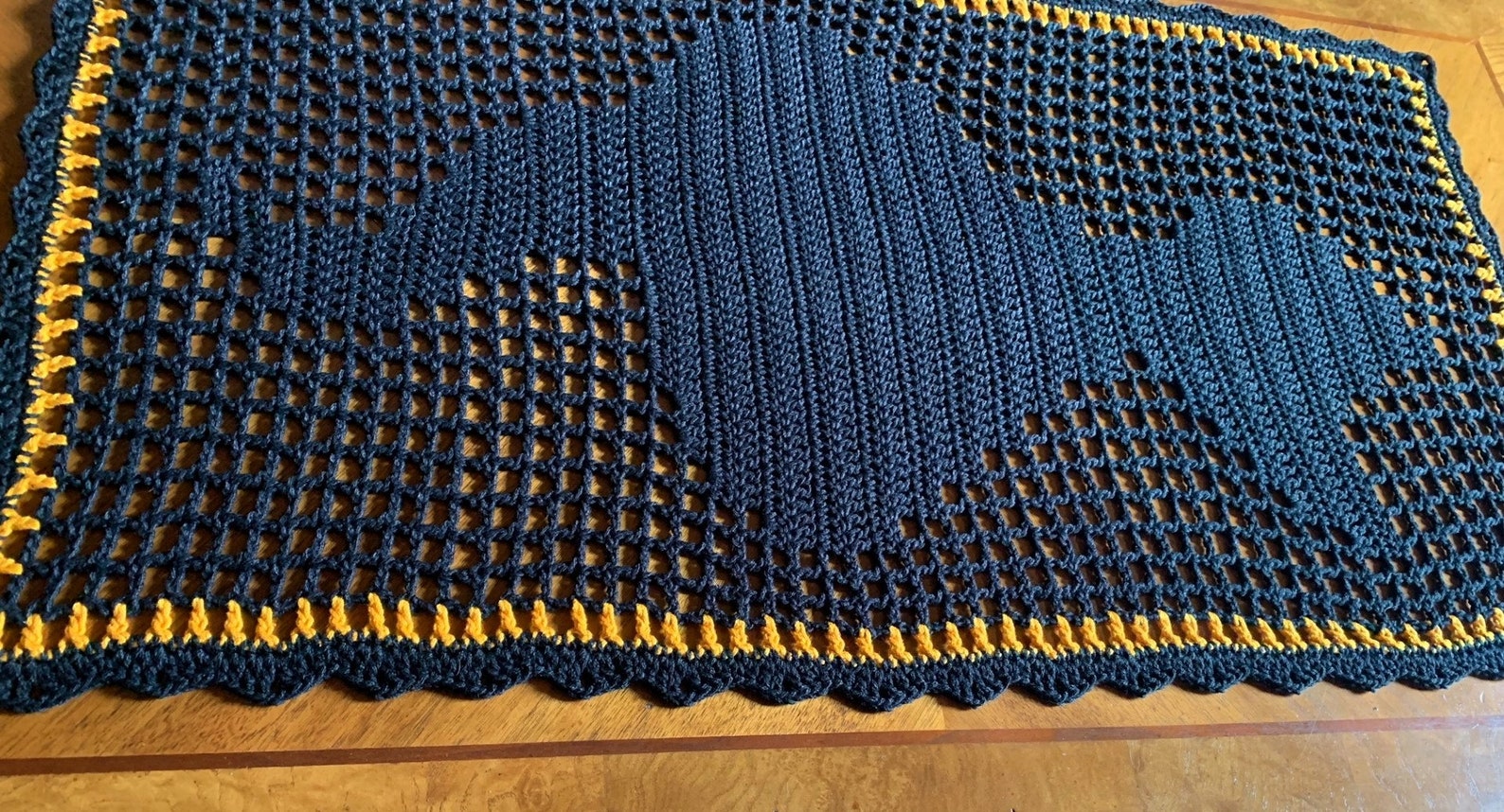Crocheted Black Cat Halloween Table Runner: Handmade Cotton Decor ...
