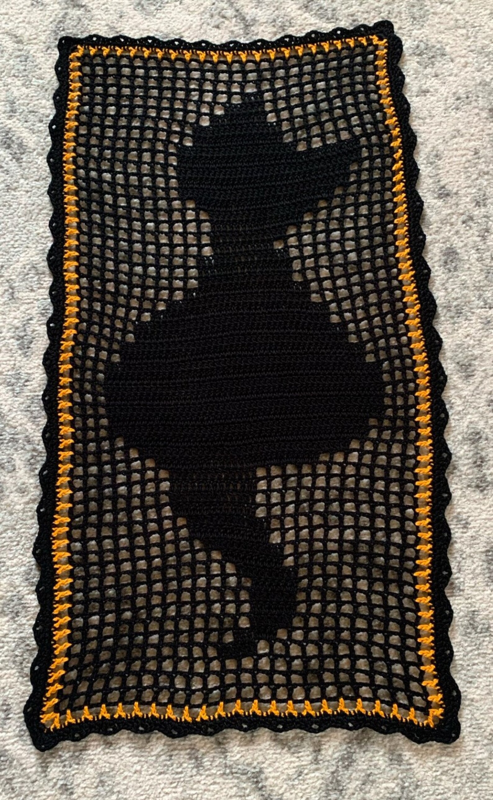 Crocheted Black Cat Halloween Table Runner: Handmade Cotton Decor ...
