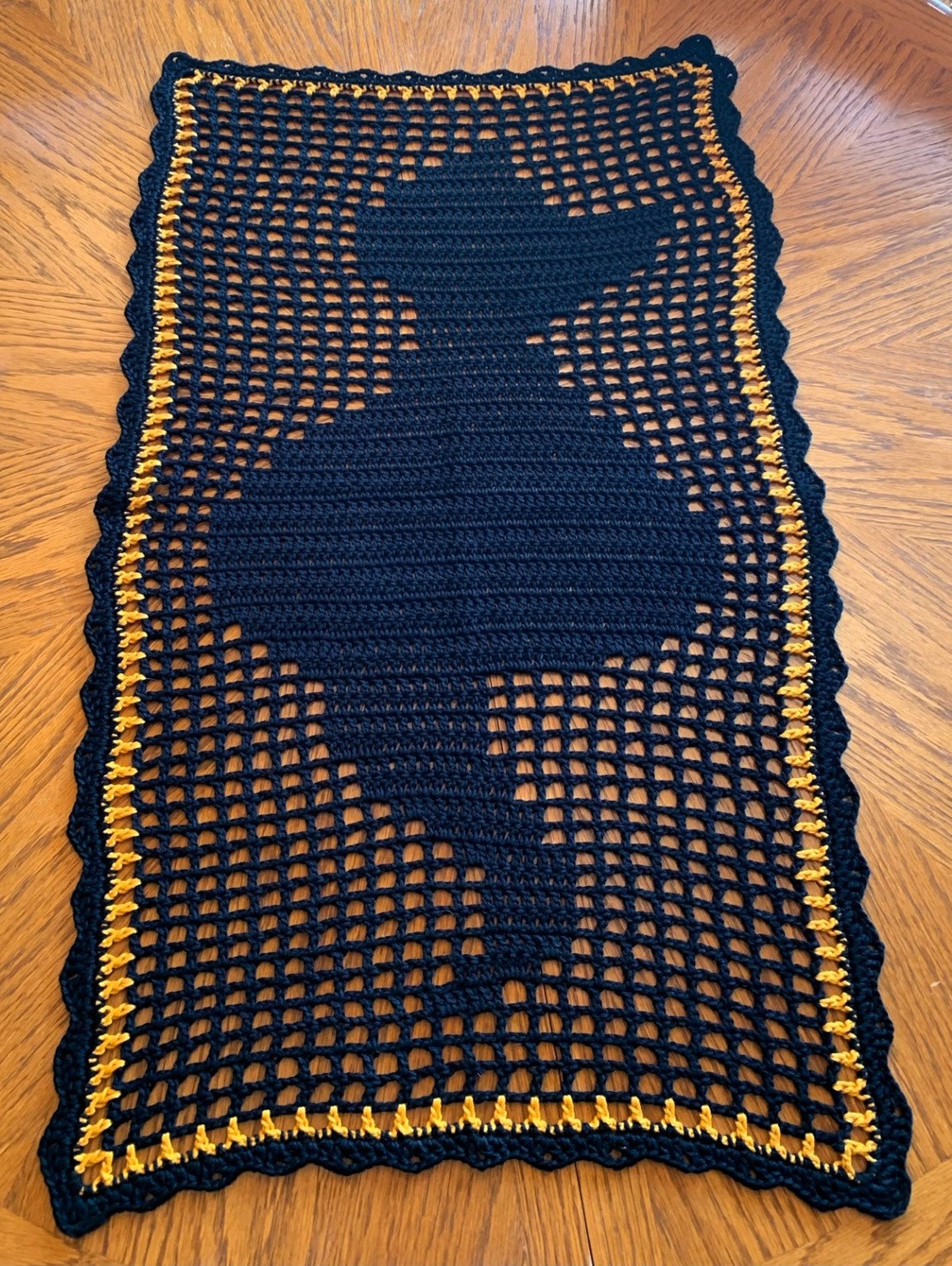 Crocheted Black Cat Halloween Table Runner: Handmade Cotton Decor ...