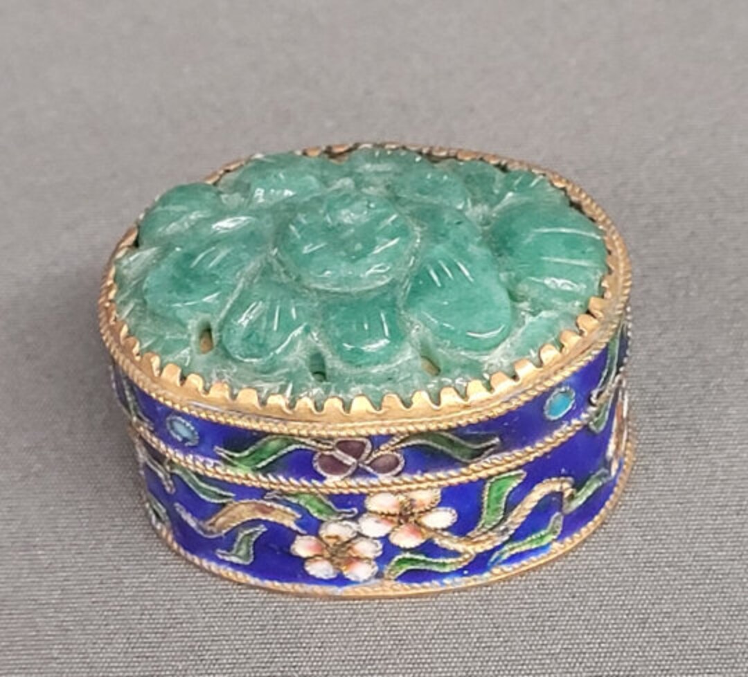 Carved Top Blue Cloisonné Enamel Trinket Box - Etsy