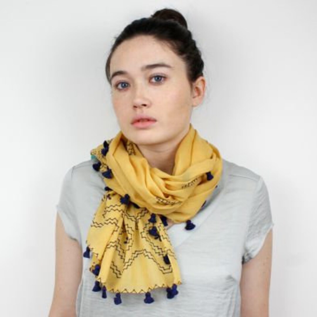Mustard Navy Scarf Pretty Scarf Zig Zag Pattern Gift for - Etsy