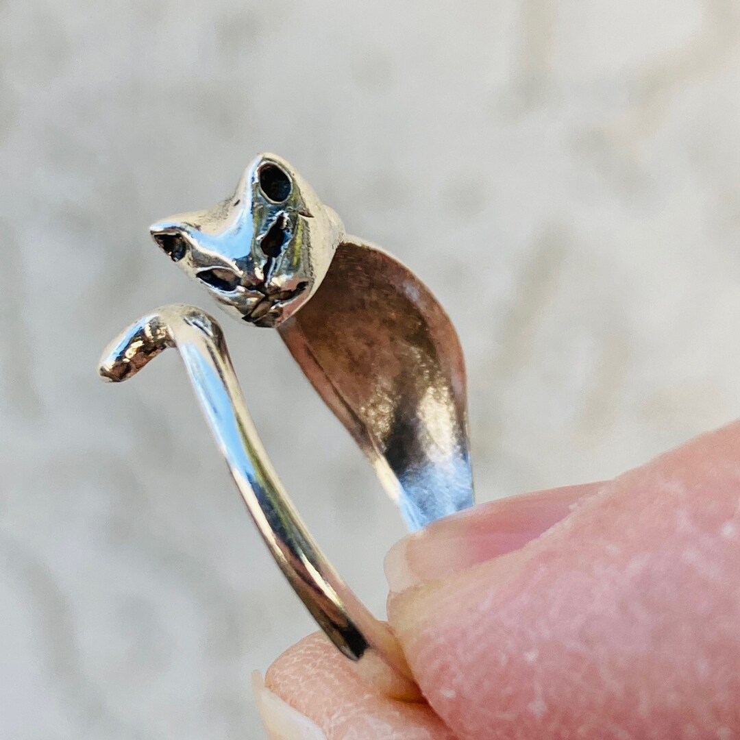 Cute Retro Silver Cat Ring for Cat Lovers, Size 6 1/2, Boho 925 ...