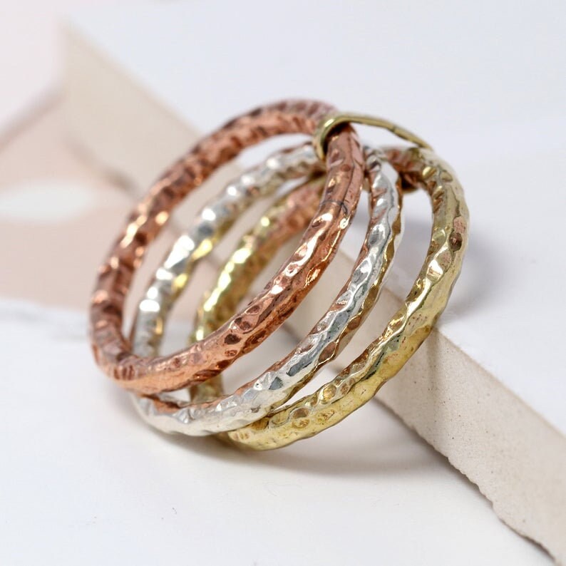 Triple Bands Ring, Tri Spinner, Three Tone Ring, Spinner Ring, Silver ...