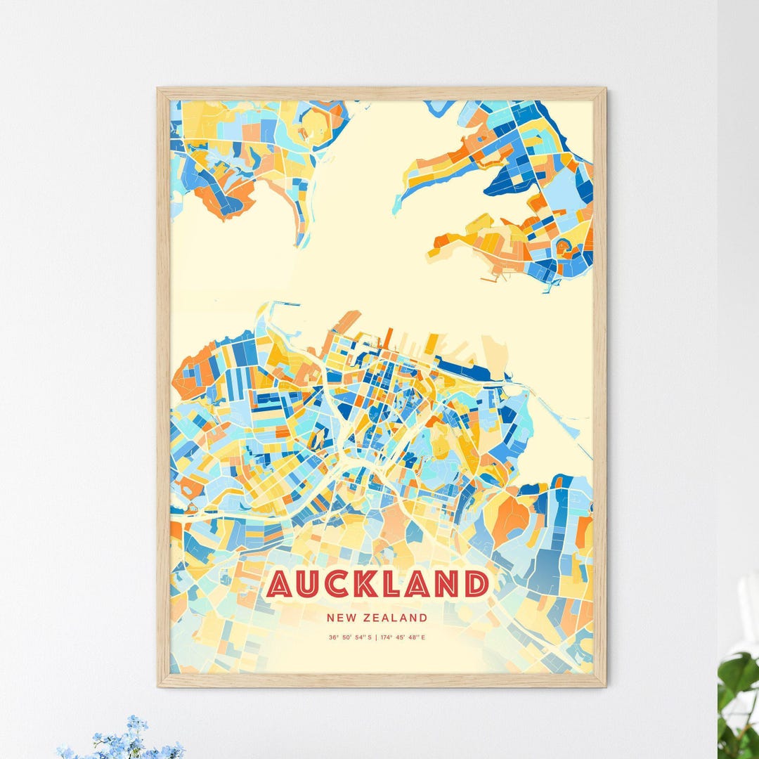 Auckland New Zealand Coastal Colors Art Map, Auckland New Zealand City ...