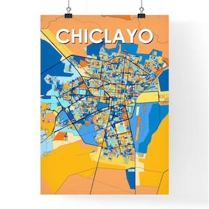 CHICLAYO PERU Vibrant Colorful Art Map Poster Perfect Gift for Marriage ...