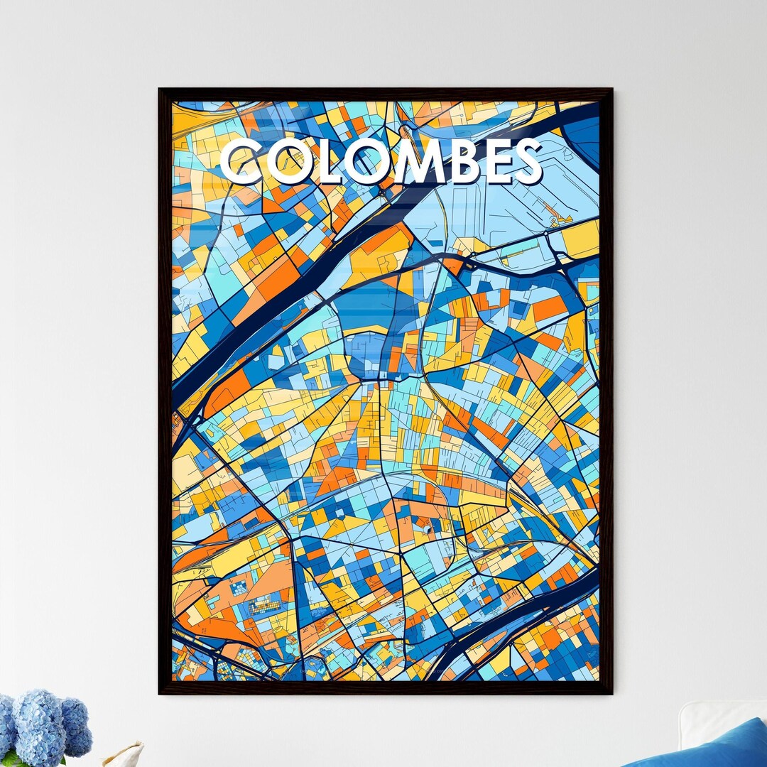 Vibrant COLOMBES, FRANCE Art Map Poster - Unique Wall Decor ...