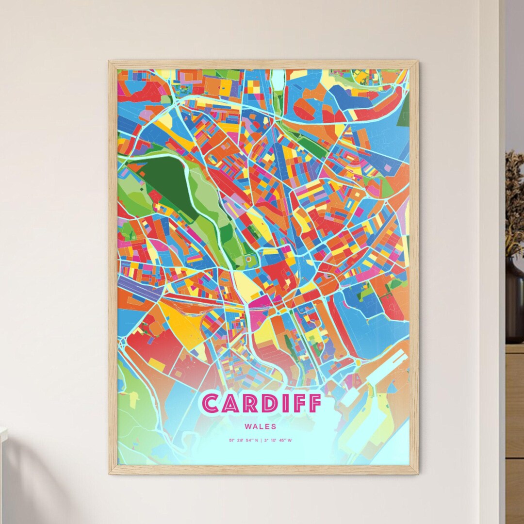 Cardiff Wales Crazy Colorful Art Map Custom Poster A Perfect Gift. - Etsy