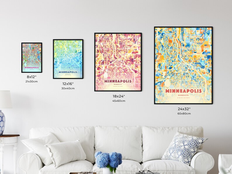 Colorful MINNEAPOLIS MINNESOTA Blue Orange Fine Art Print - Etsy