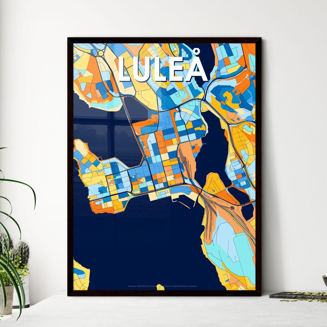 Personalisable Luleå Sweden Art Map Poster - Vibrant Custom Wall Decor ...