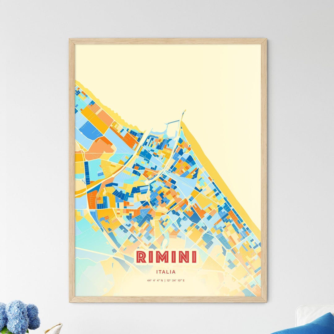 Rimini Italy Coastal Colors Art Map, Rimini Italia City Map ...