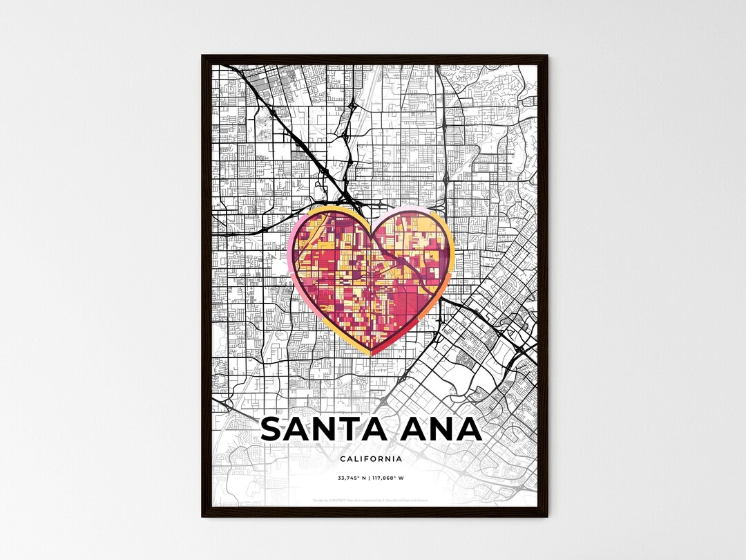 SANTA ANA Minimal Art Map With Colorful Icon - Original Couple Map Gift ...
