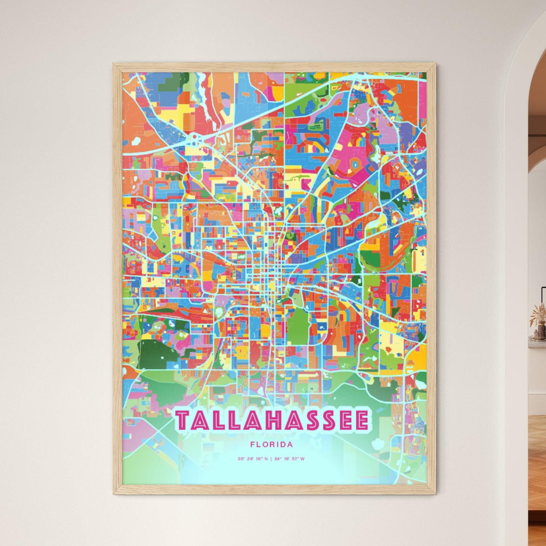 Mapa de arte colorido y loco de Tallahassee, Florida: póster ...