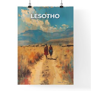 Lesotho Africa Vibrant Painting Walking Path Tall Grass Mountains ...