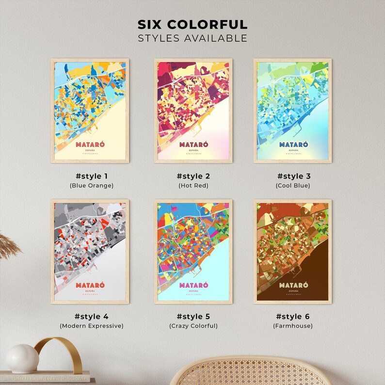 Mataró Spain Coastal Colors Art Map, Mataró España City Map ...