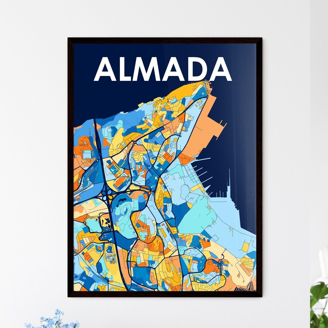 Almada Portugal Art Map Poster – Vibrant, Unique Wall Decor for Home ...