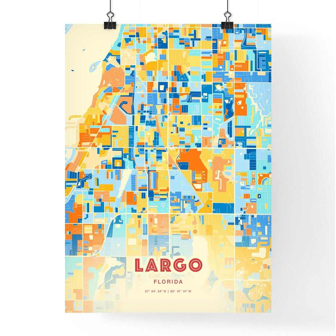 Largo Florida Coastal Colors Art Map, Largo Usa Two-toned Creative ...