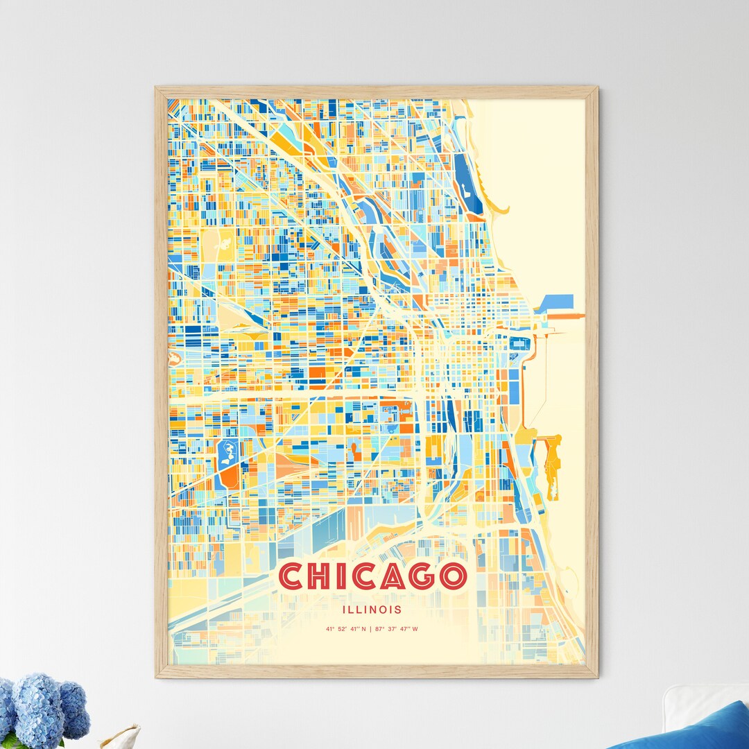 Colorful CHICAGO ILLINOIS Blue Orange Fine Art Print, Chicago Usa City ...