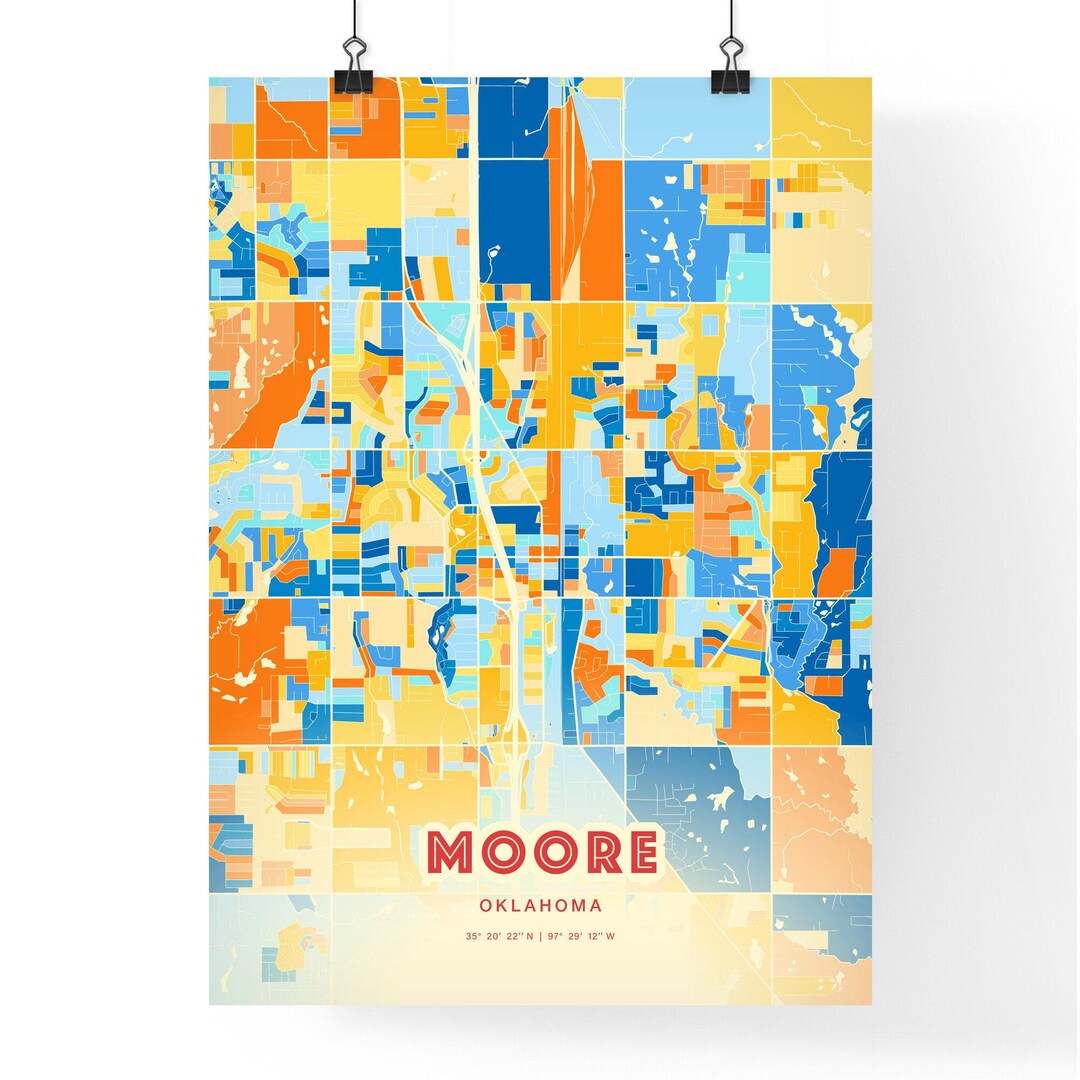 Moore Oklahoma Coastal Colors Art Map Moore United States City Map ...