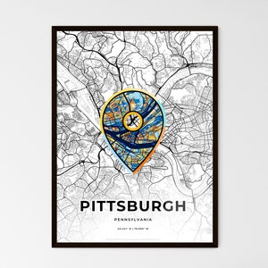 Pittsburgh Map Art With Colorful Icon - Choose One of Three Styles ...