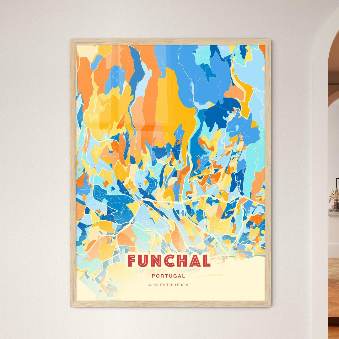 Funchal Portugal Coastal Colors Art Map, Funchal Portugal City Map ...