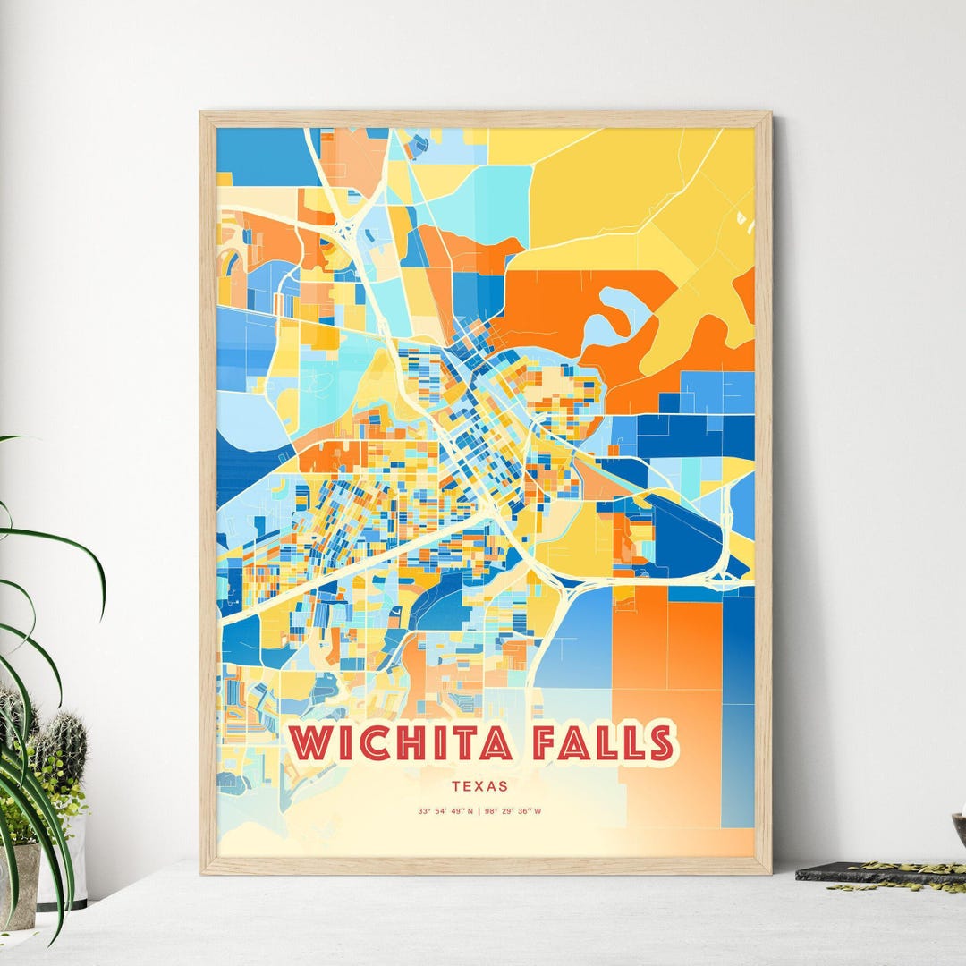 Wichita Falls Texas Coastal Colors Art Map, Wichita Falls Usa Two-toned ...