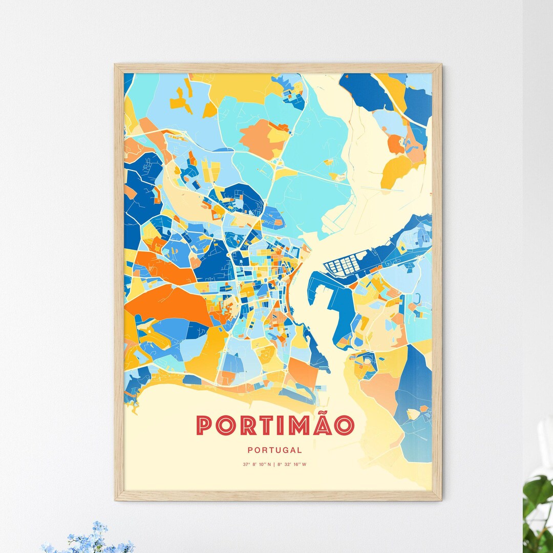 Portimão Portugal Coastal Colors Art Map, Portimão Portugal City Map ...