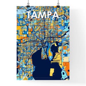 Tampa Florida Art Map Poster - Vibrant Wall Decor, Unique Gift for Home ...