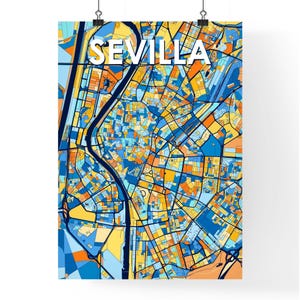 Sevilla Spain Colorful Art Map Poster - Unique Personalisable Wall ...